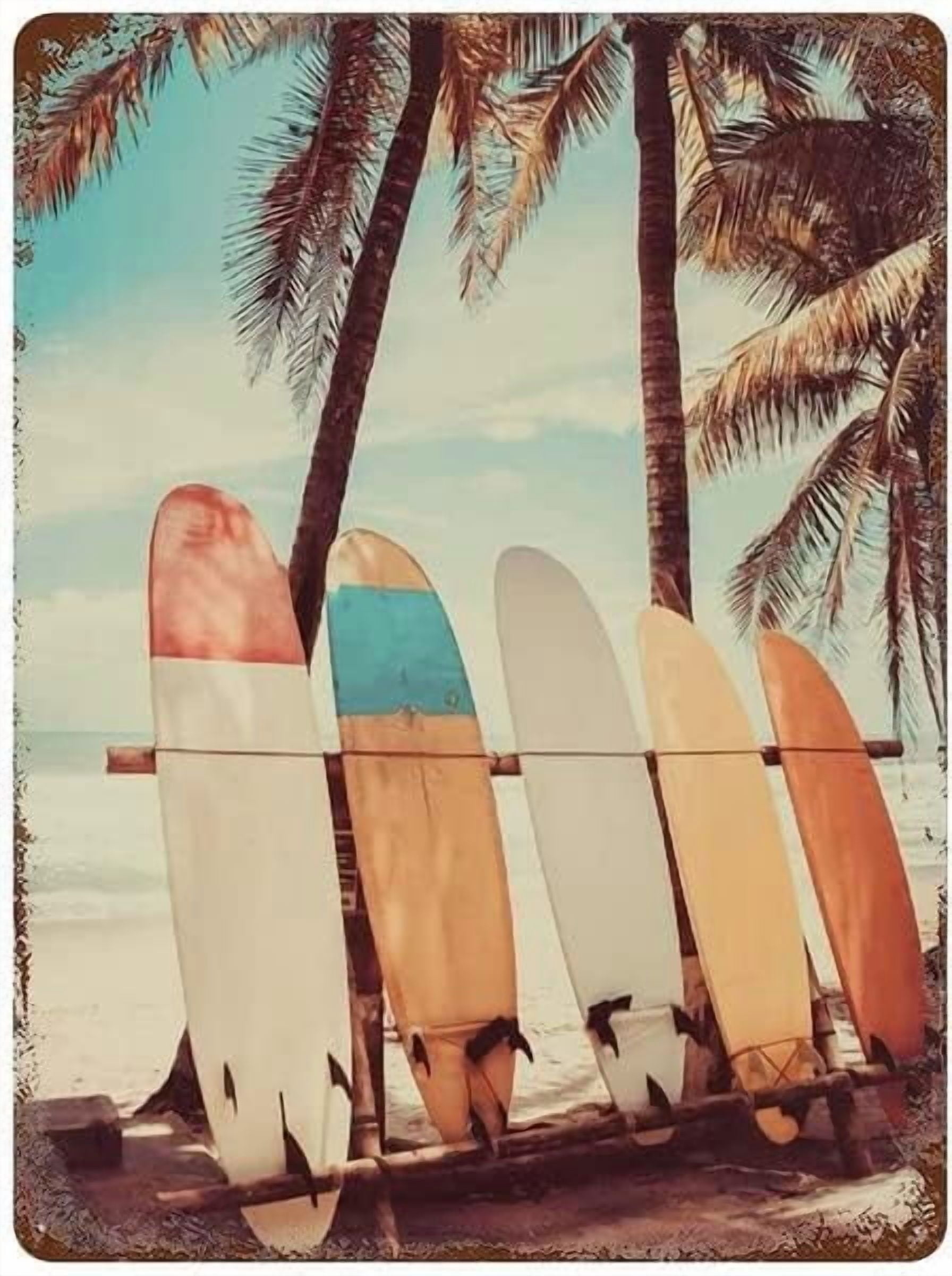 Surfboard Palm Tree Beach Metal Tin Sign Vintage Home Decor Iron ...