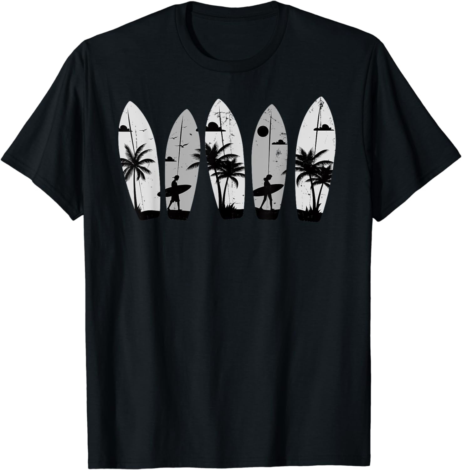 Surfboard Palm Trees Surfing Surfer Beach Summer Waves Surf T-Shirt ...