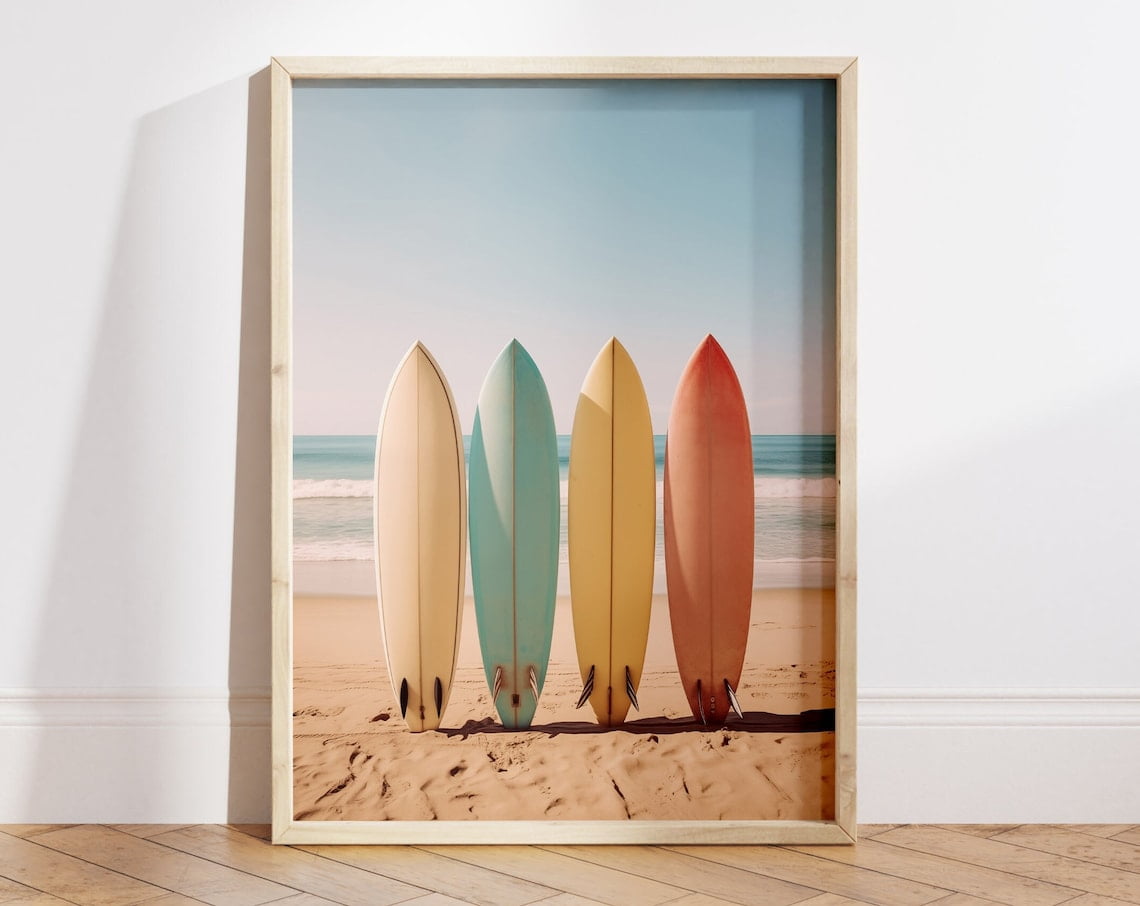 Surfboard Print, Tropical Coast Wall Art, Modern Beach Print, Surfboard ...