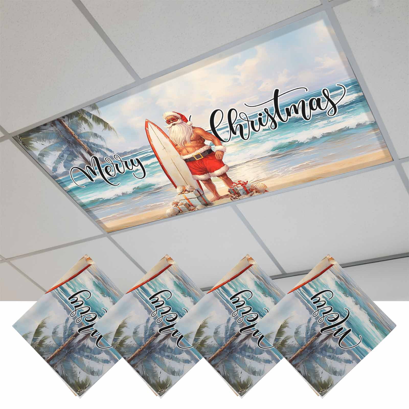 Surfboard Santa Christmas Fluorescent Light Covers, Coastal Nautical ...