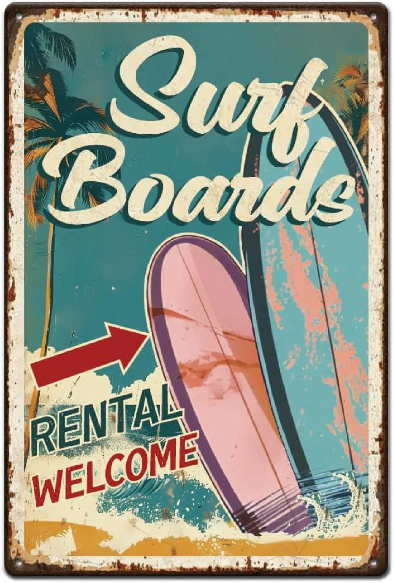 Surfboard Tin Signs Hanging Metal Posters Vintage Metal Tin Signs ...