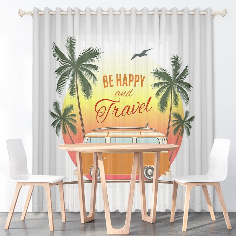 Surfboard Tropical Palm Tree Print Door Curtains Privacy Closet Curtain ...