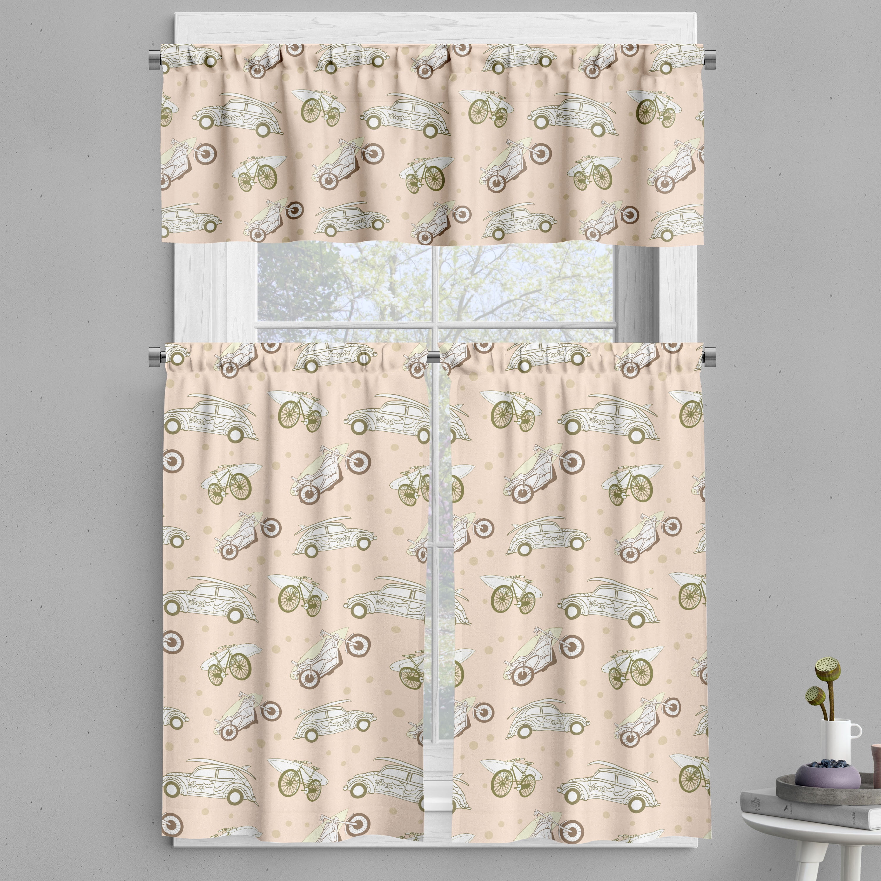 Surfboard Valance & Tier Curtain 3 pcs Set, Surfboards Transported on ...