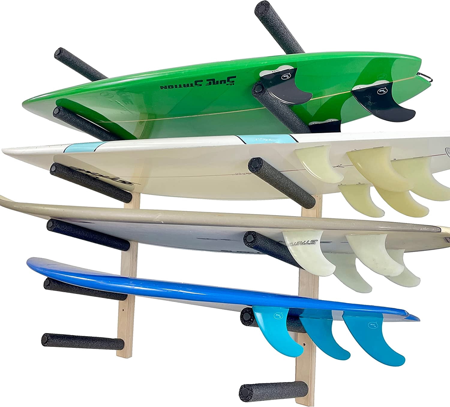 Surfboard, Wakeboard, Kiteboard Wall Rack Mount - Holds 6 Boards ...