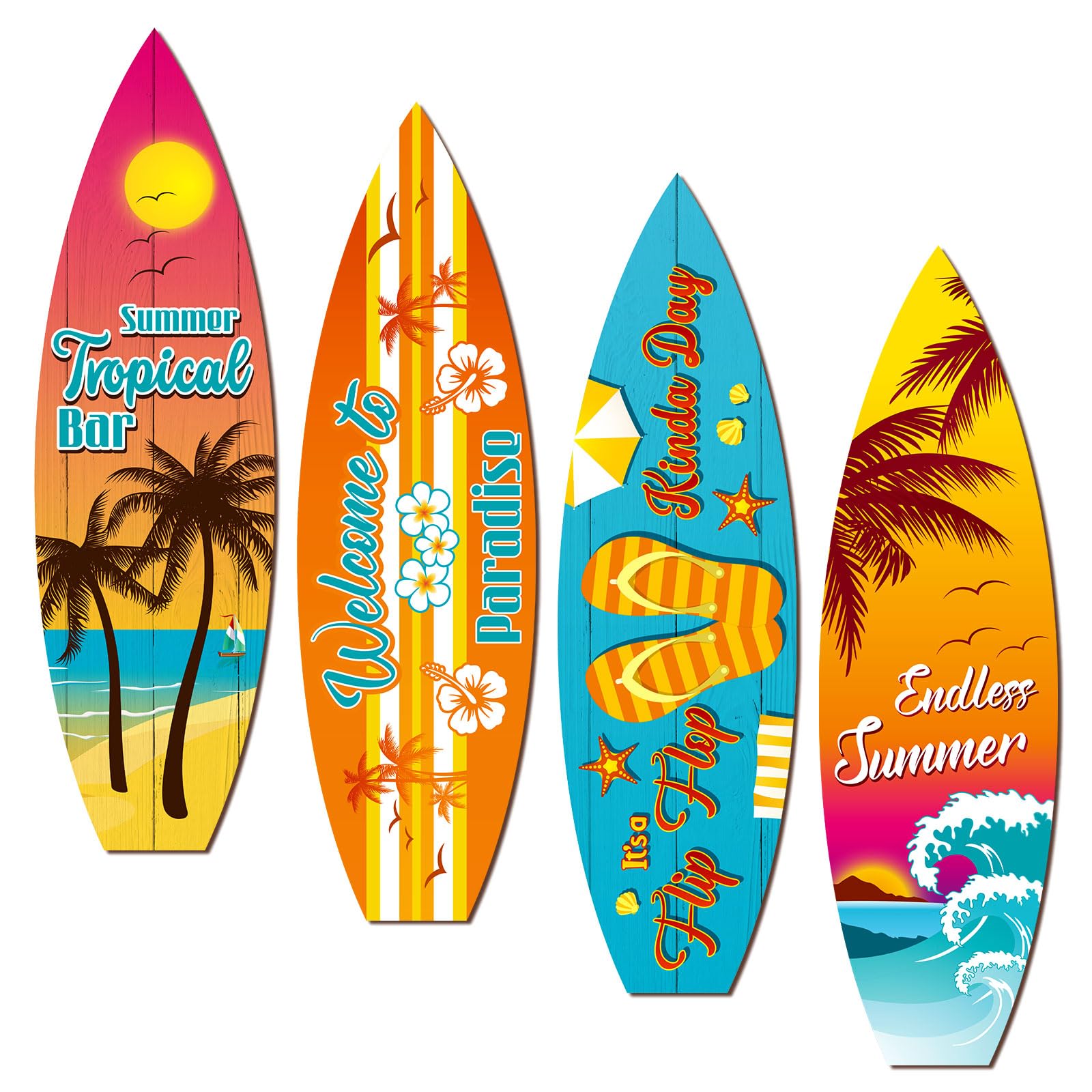 Surfboard Wall Decor 4 Pcs, Wooden Beach Wall Hanging Signs with ...
