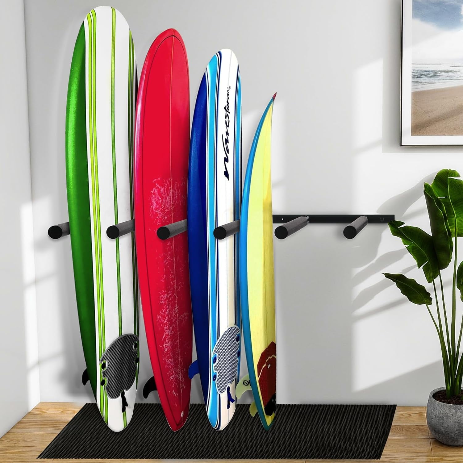 Surfboard Wall Mount - Vertical 4/6 Arms Storage with Rubber Mat ...