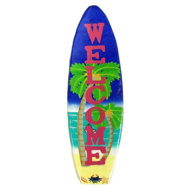 Surfboard Welcome Wall Plaque Haitian Metal Art 18 inch Beach House ...