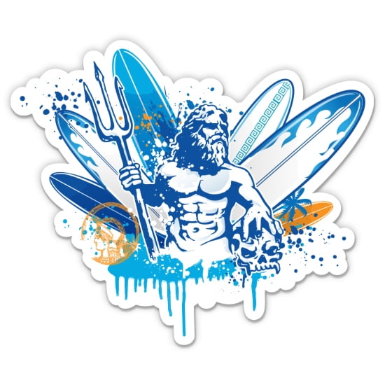 Surfboarding Surfer Poseidon - 3" Vinyl Sticker - For Car Laptop Water ...