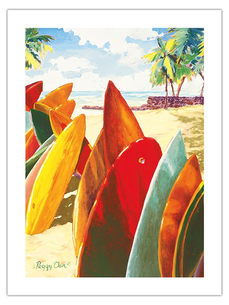 Surfboards - Hawaiian Stacked Surfboards (Papa He'e Nalu) - From an Original Hawaii Watercolor ...