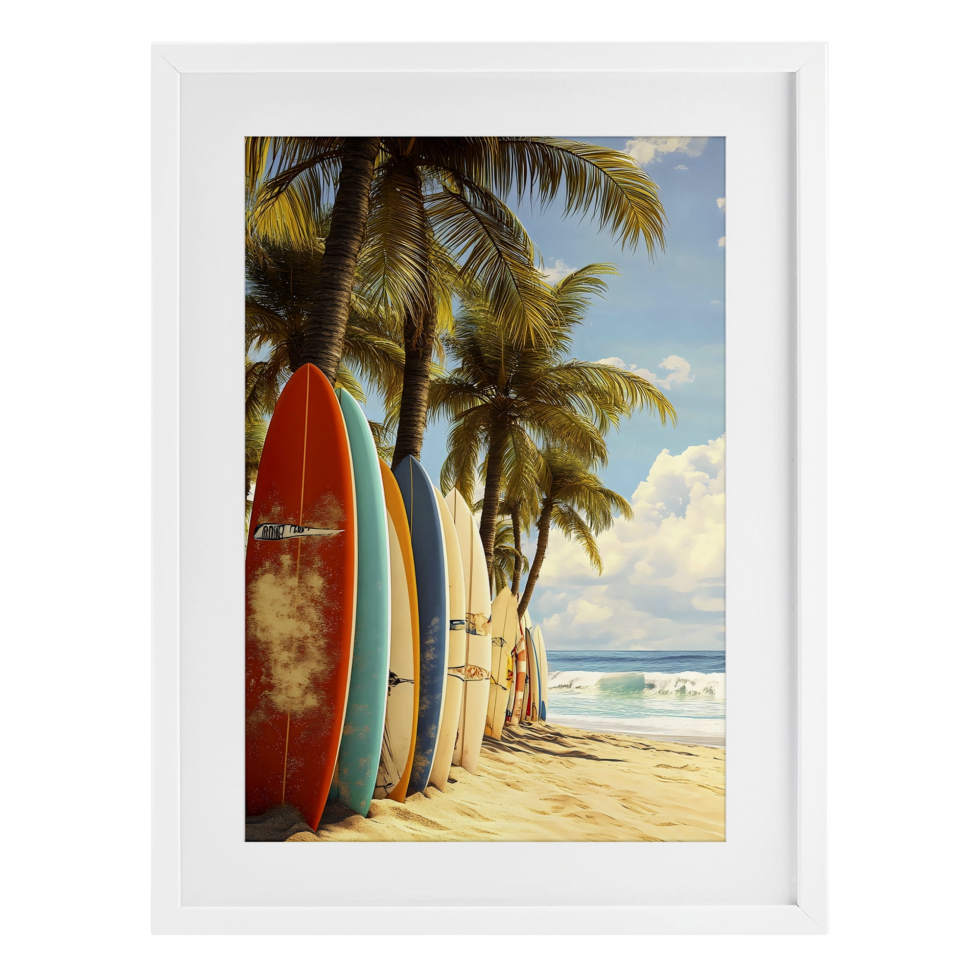 Stupell Industries Surfboards In Line with Palms White Framed Print ...