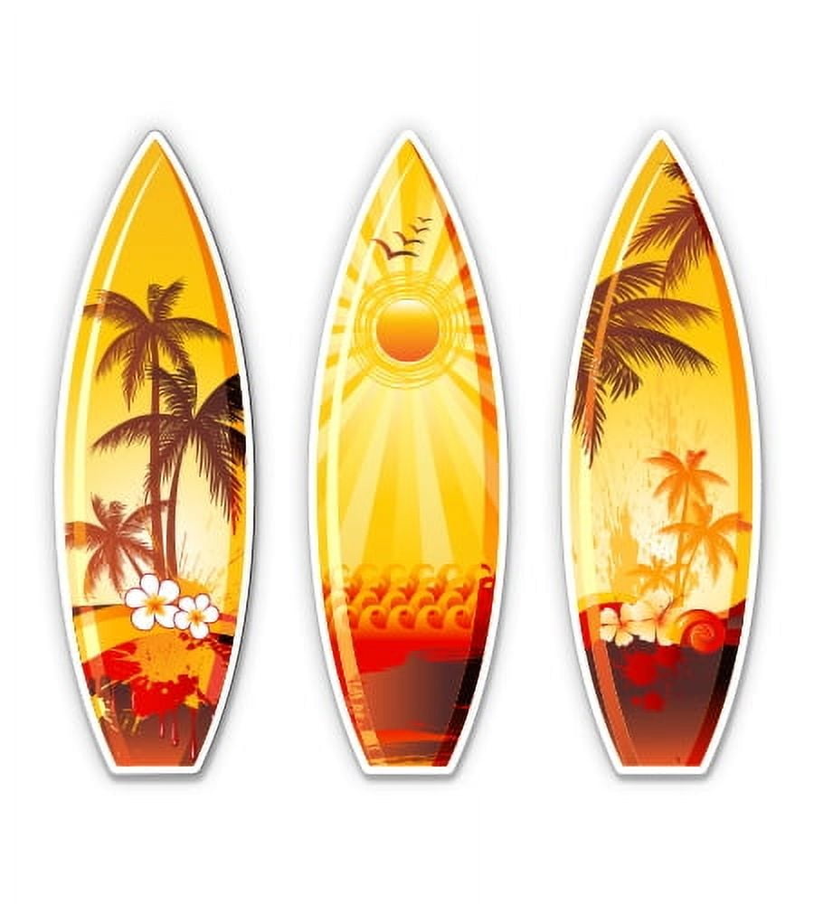 Surfboards Set of 3 Tropical Pattern Surf - 7" each Vinyl Stickers ...