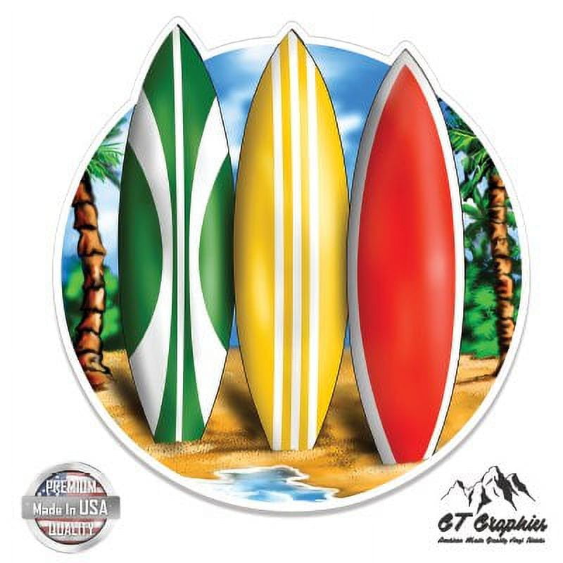 Surfboards Tropical Beach Ocean Surfing - 5" Vinyl Sticker - For Car ...