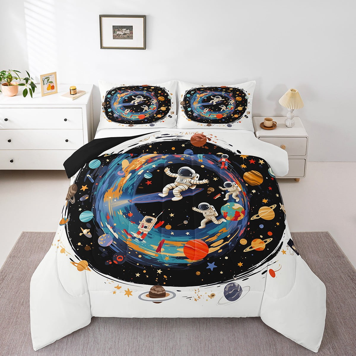 Surfer Astronaut Full Bedding Set,Universe Outer Space Planet Comforter ...