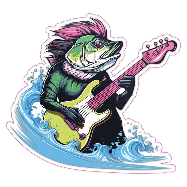 Surfer Bass Mullet Fish Fishing Sticker Phone Decal Water Bottle ...