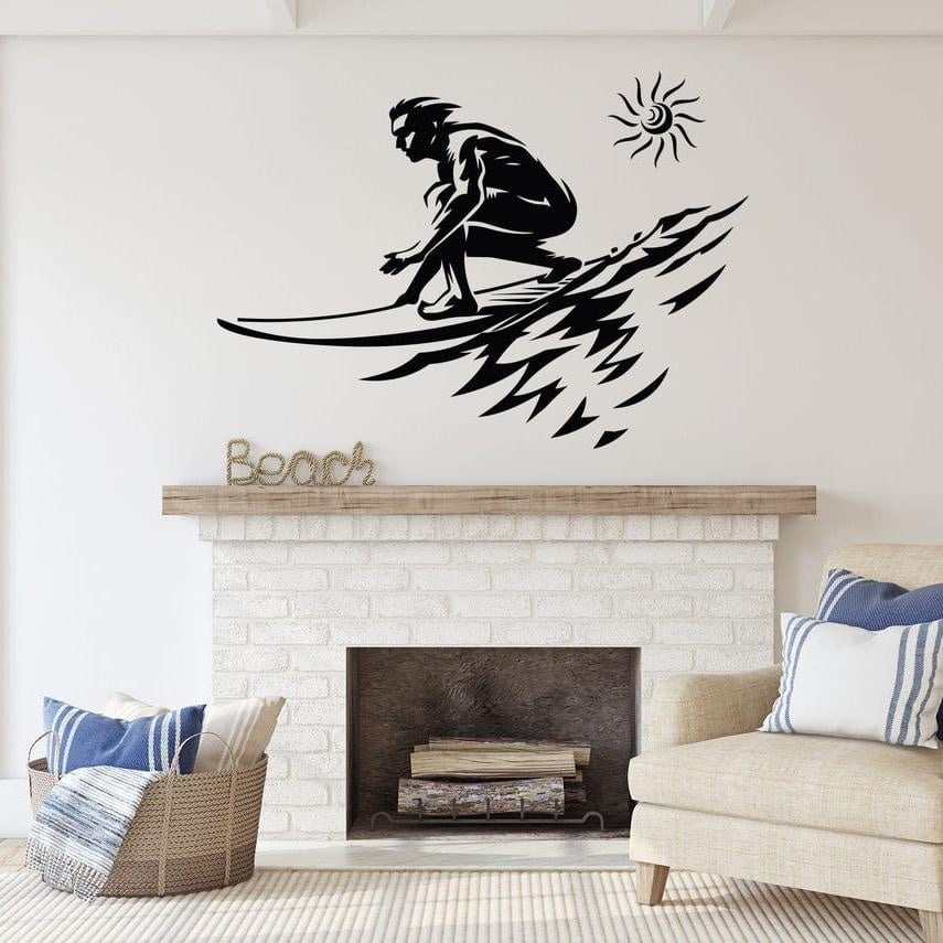 Surfer Beach Wall Vinyl Sticker Water Sports House Wall Decor 43x31cm ...