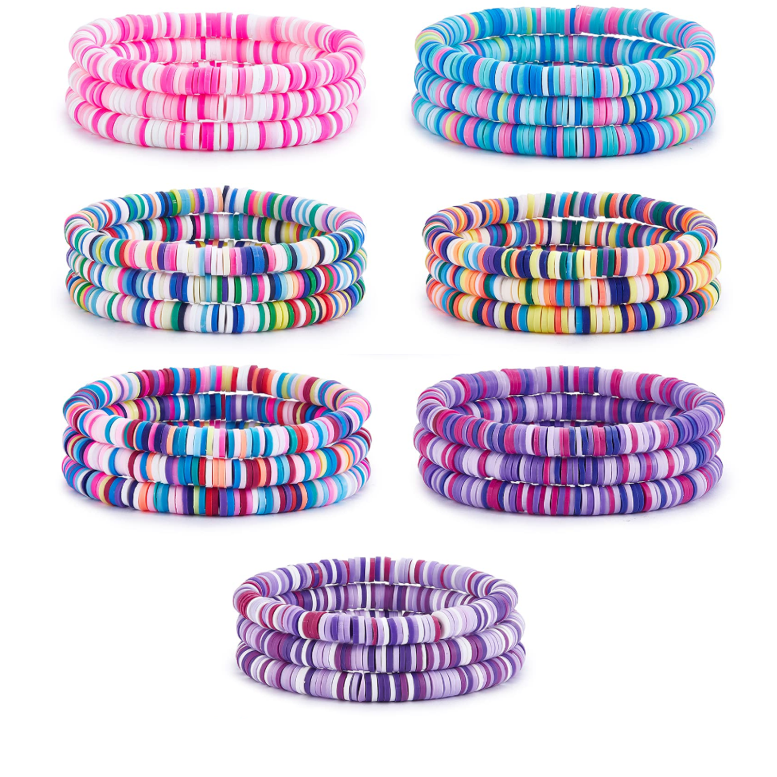 Surfer Bracelets Set Polymer Clay Heishi Beads Stretch Bracelets Multi ...