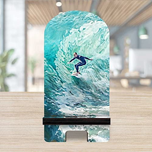 Surfer Coastal Cell Phone Stand | Wood Mobile Tablet Holder Charging ...