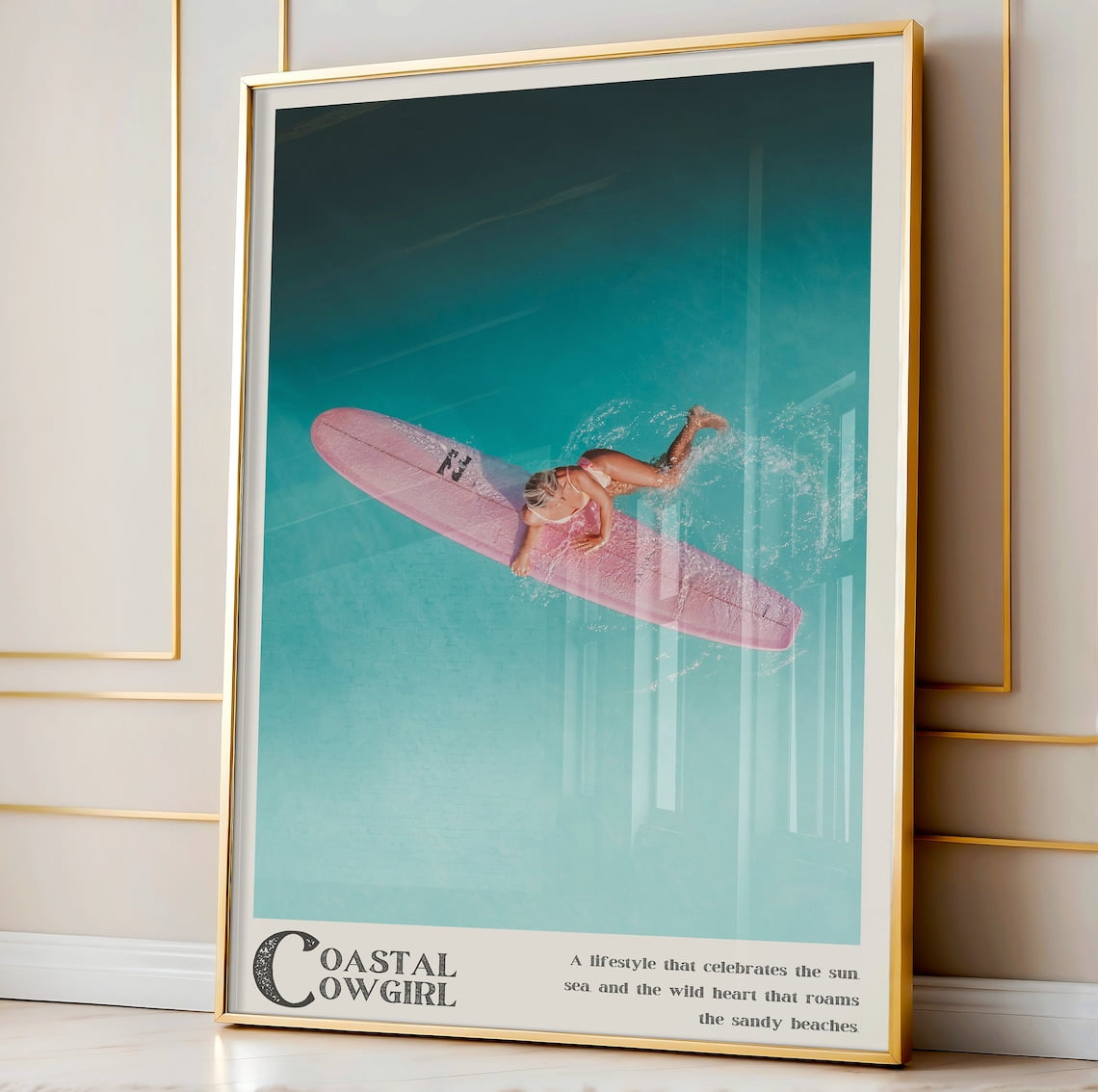 Surfer Coastal Cowgirl Art Print, Surf Board Summer Wall Art, Coastal ...