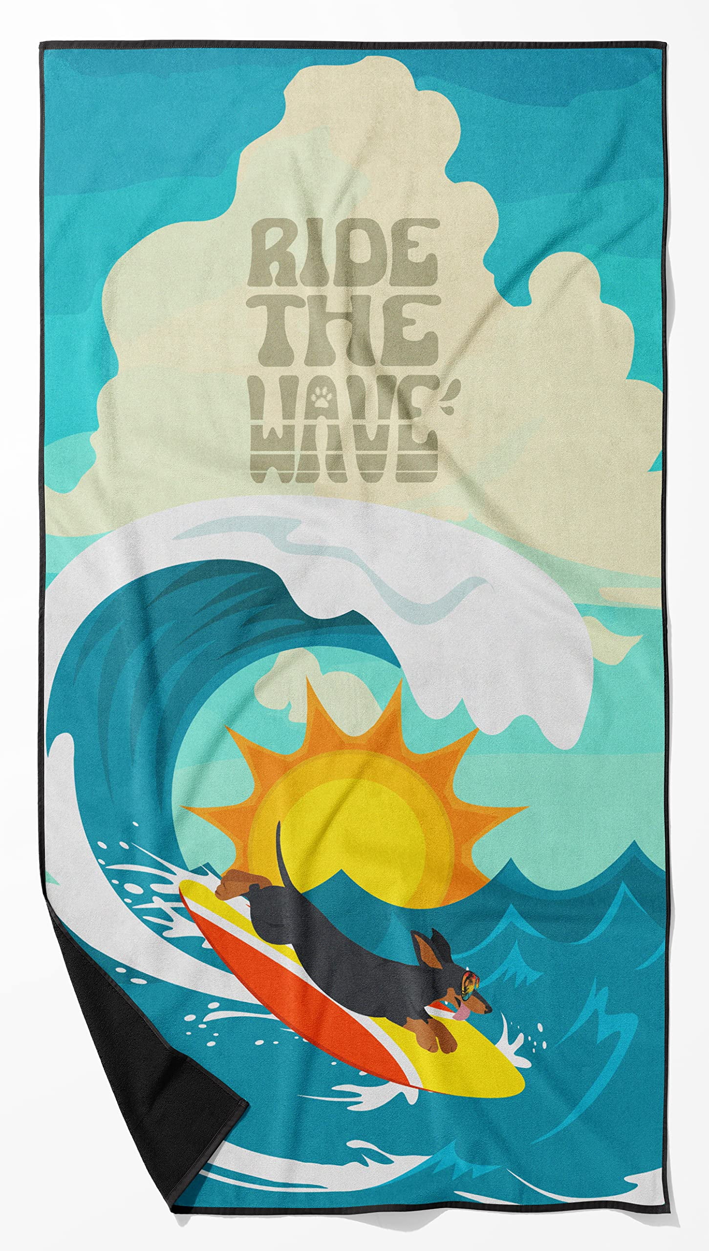 Surfer Dog Black and Tan Dachshund Premium Beach Towel 30 in x 60 in ...