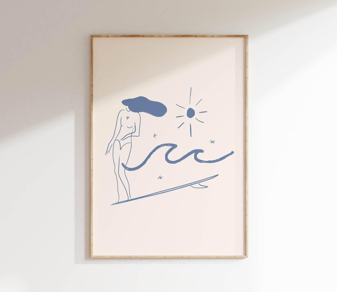 Surfer Girl Poster Minimalist Beach Wall Art Trendy Coastal Home Decor ...