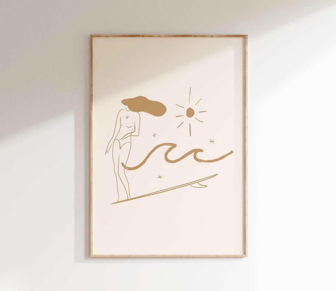 Surfer Girl Poster Minimalist Beach Wall Art Trendy Coastal Home Decor ...
