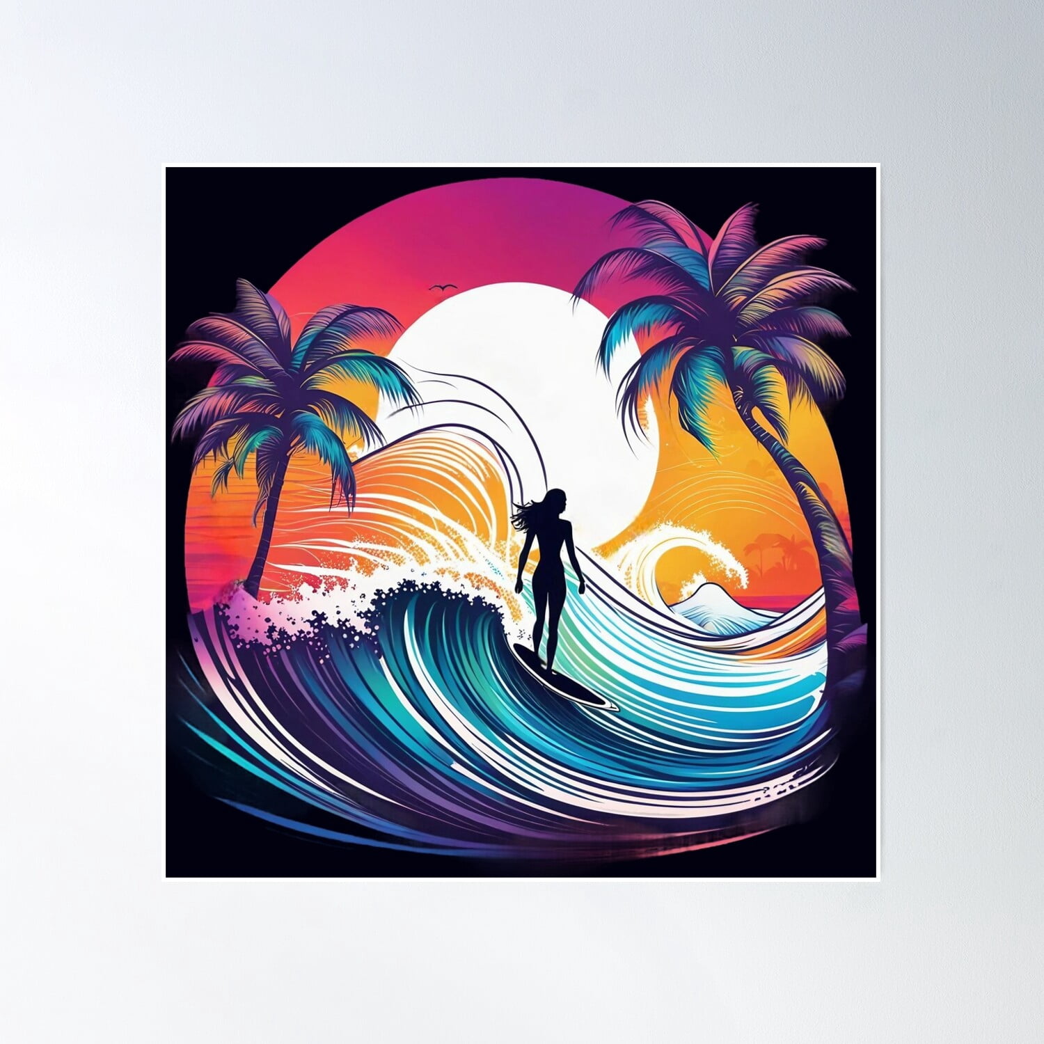 Surfer Girl Poster Wall Art, Modern Wall Decor, 16x16 UNFRAMED ...