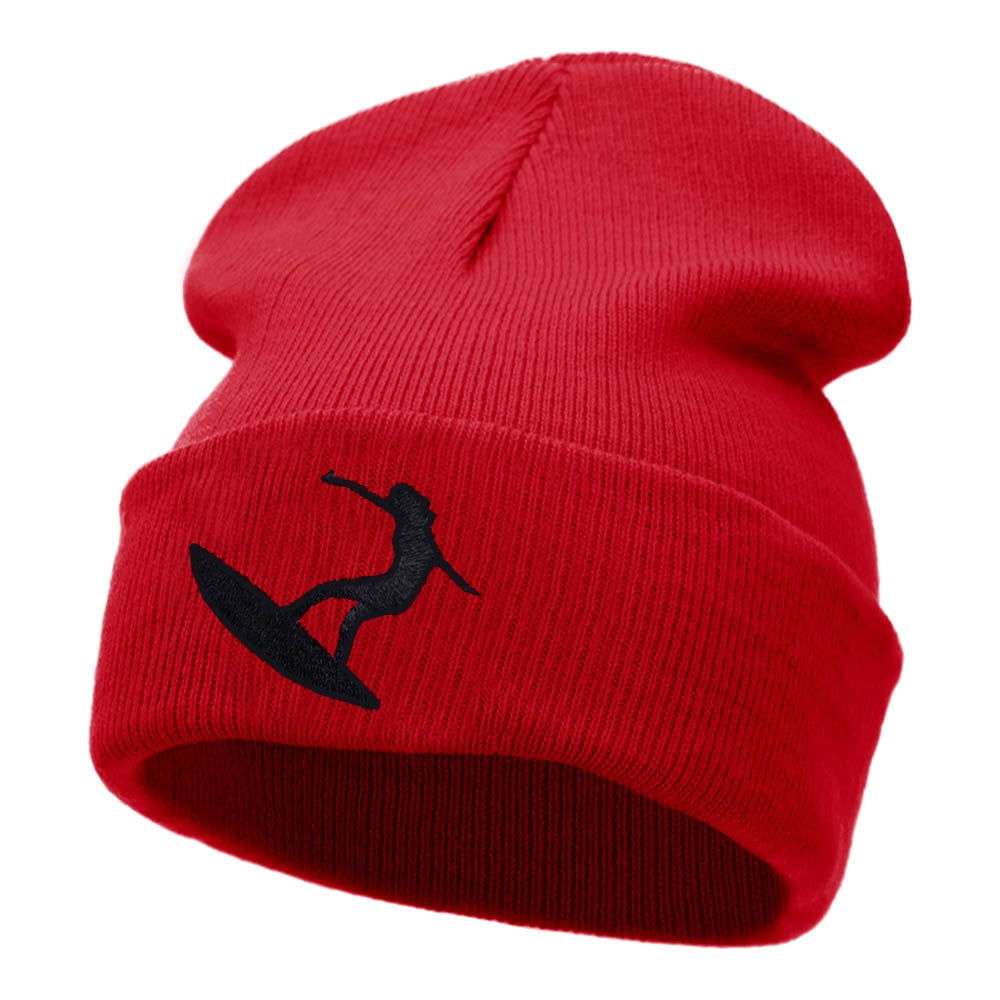 Surfer Girl Silhouette Embroidered Long Beanie - Red OSFM - Walmart.com