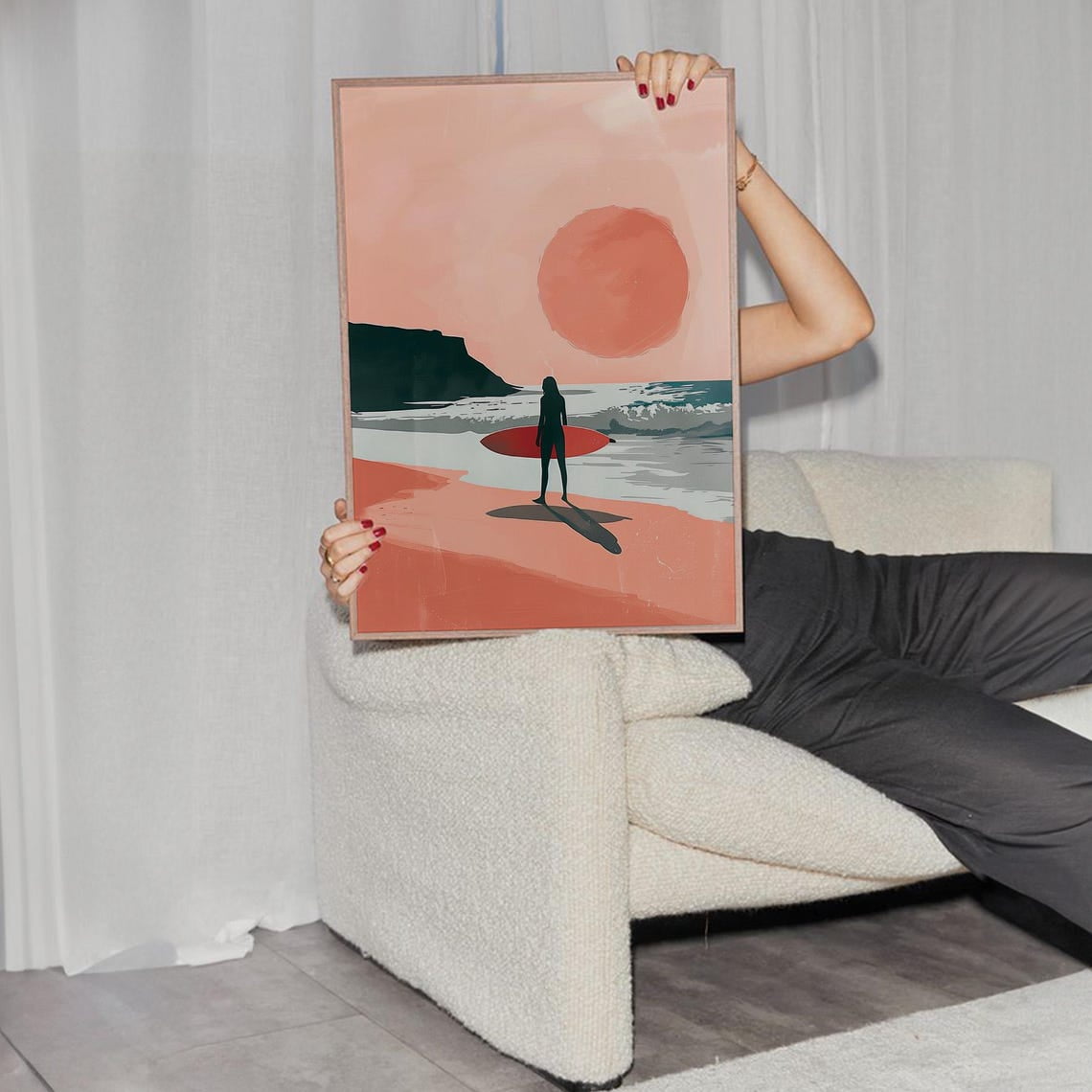 Surfer Girl Wall Art, Pink Coastal Surf Up Poster, Ocean Art Print ...