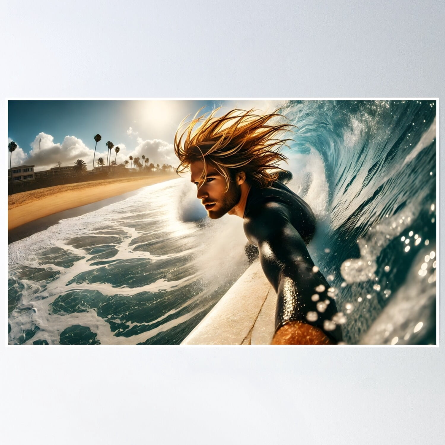 Surfer Glides Through A Huge Wave Poster Wall Art, Modern Wall Decor ...