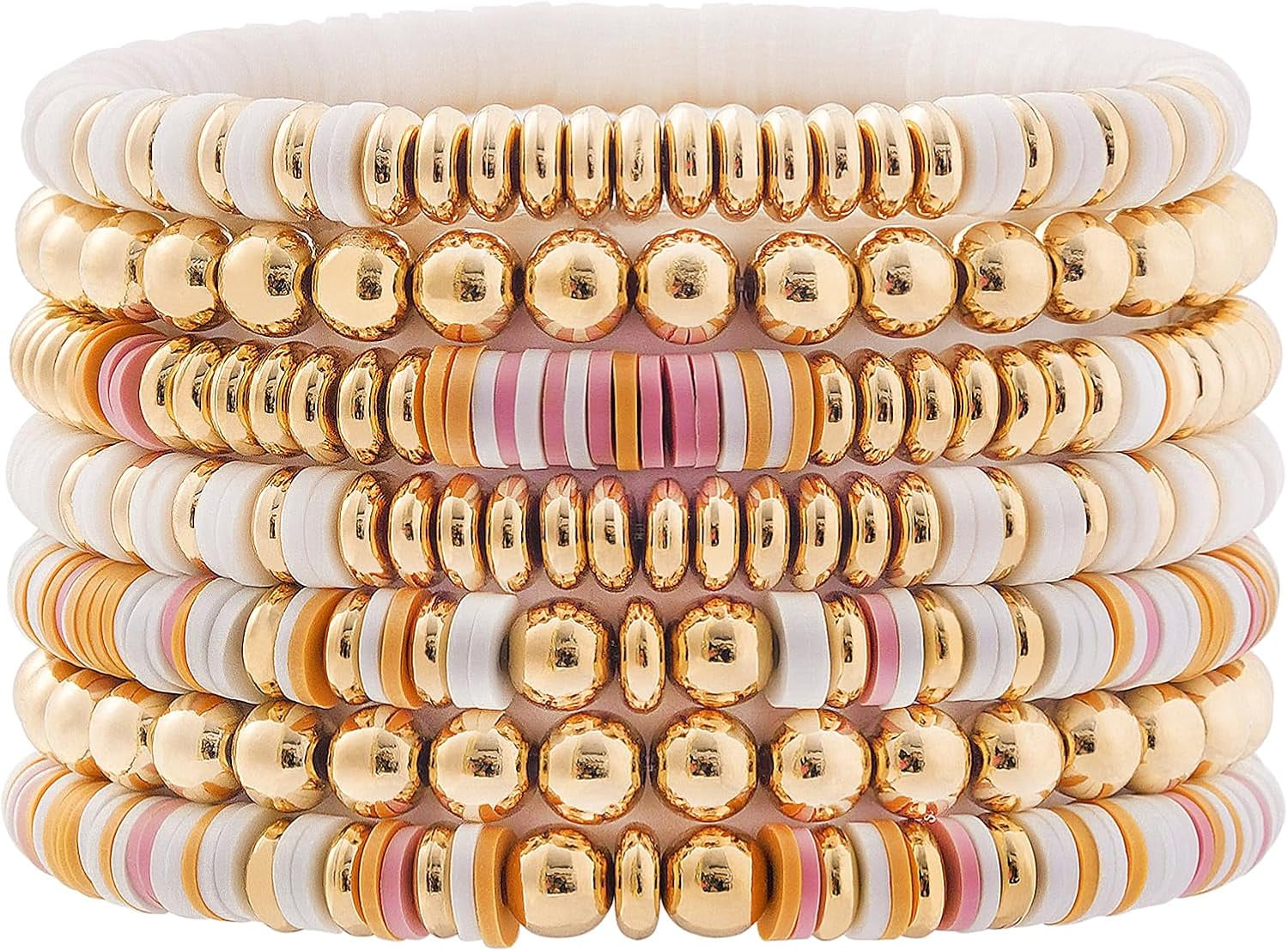 Surfer Heishi Clay Bead Bracelets For Women Bohemian Stackable Gold Beaded Stretch Bracelets ...