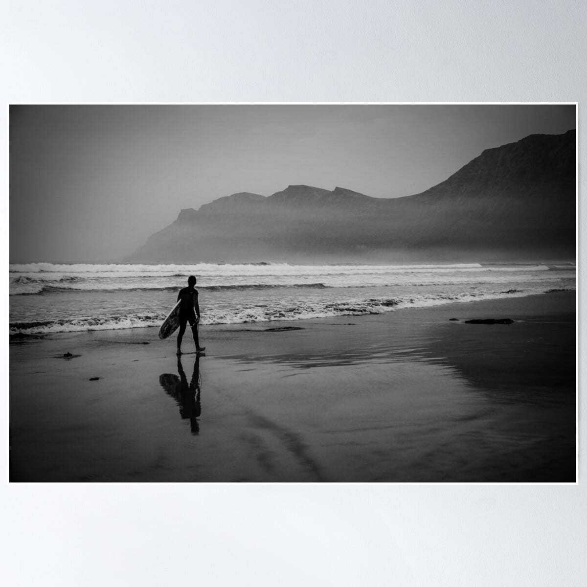 Surfer In Famara Beach, Lanzarote Poster Wall Art, Modern Wall Decor ...