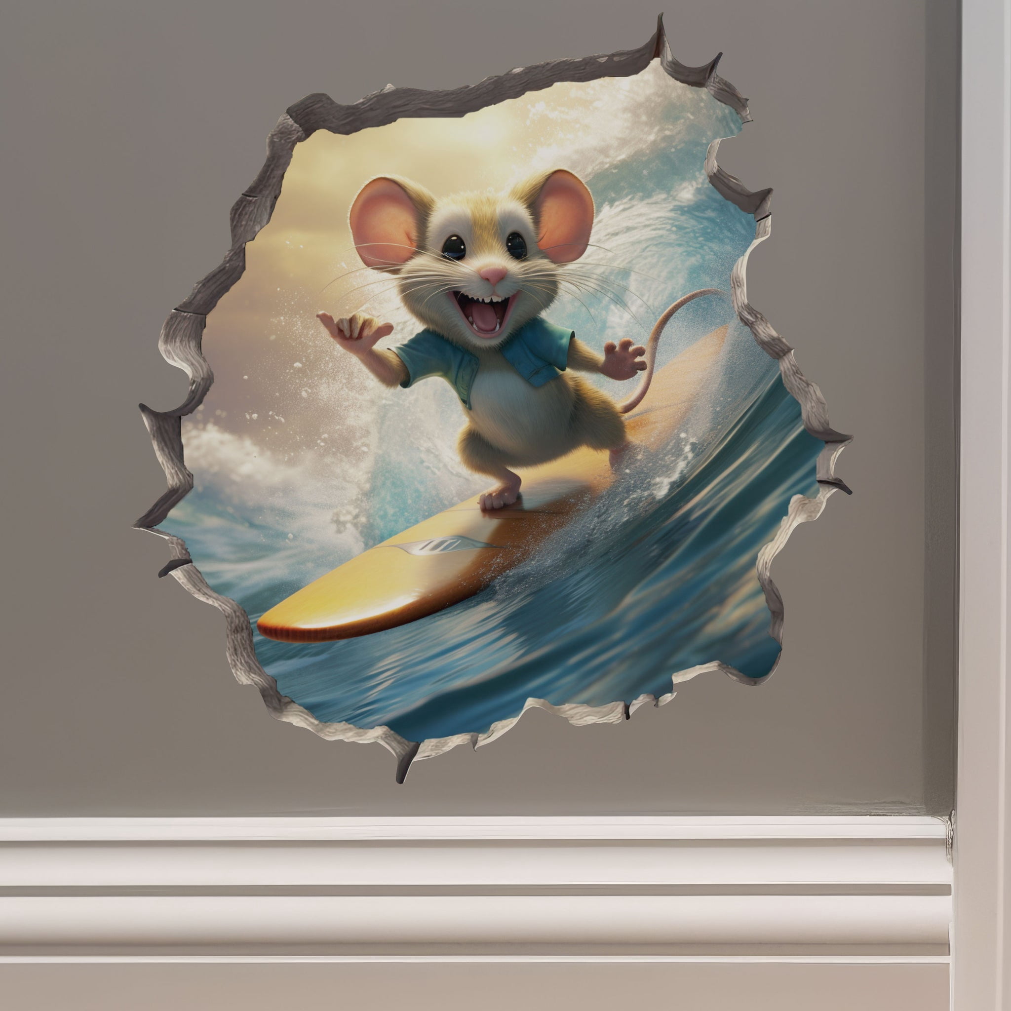 Surfer Mouse in Mouse Hole Decal - Mouse Hole 3D Wall Sticker - Walmart.com