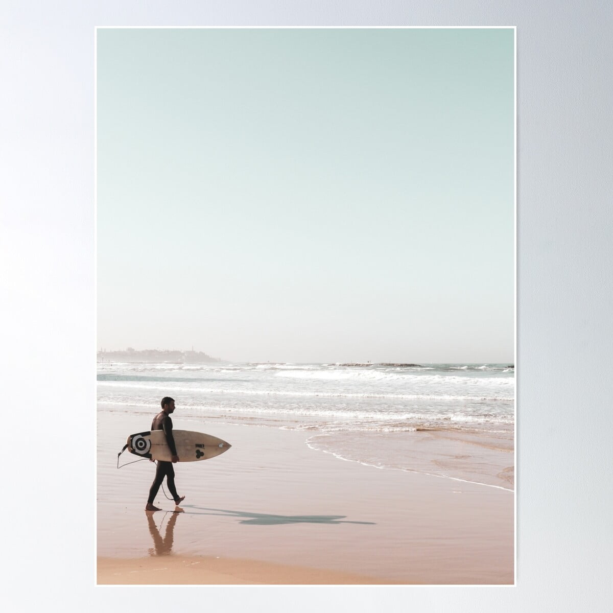 Surfer On The Beach With A Surfboard Poster Wall Art, Modern Wall Decor ...