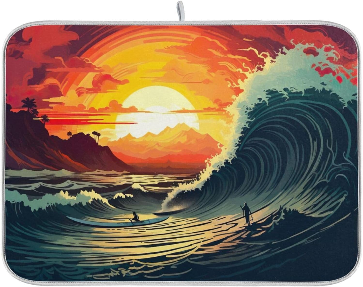 Surfer Riding Waves Dish Drying Mat, Absorbent Microfiber Pad Protector ...