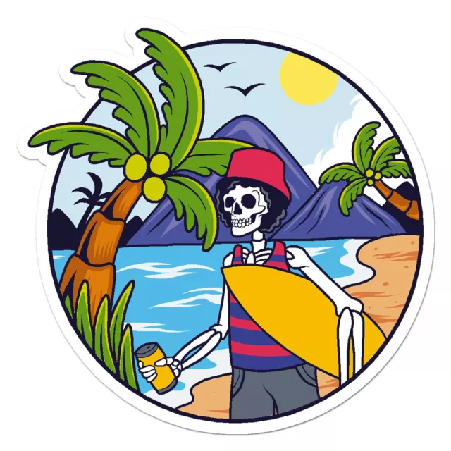 Surfer Skeleton Beach Sticker Phone Decal Water Bottle Stickers Car ...