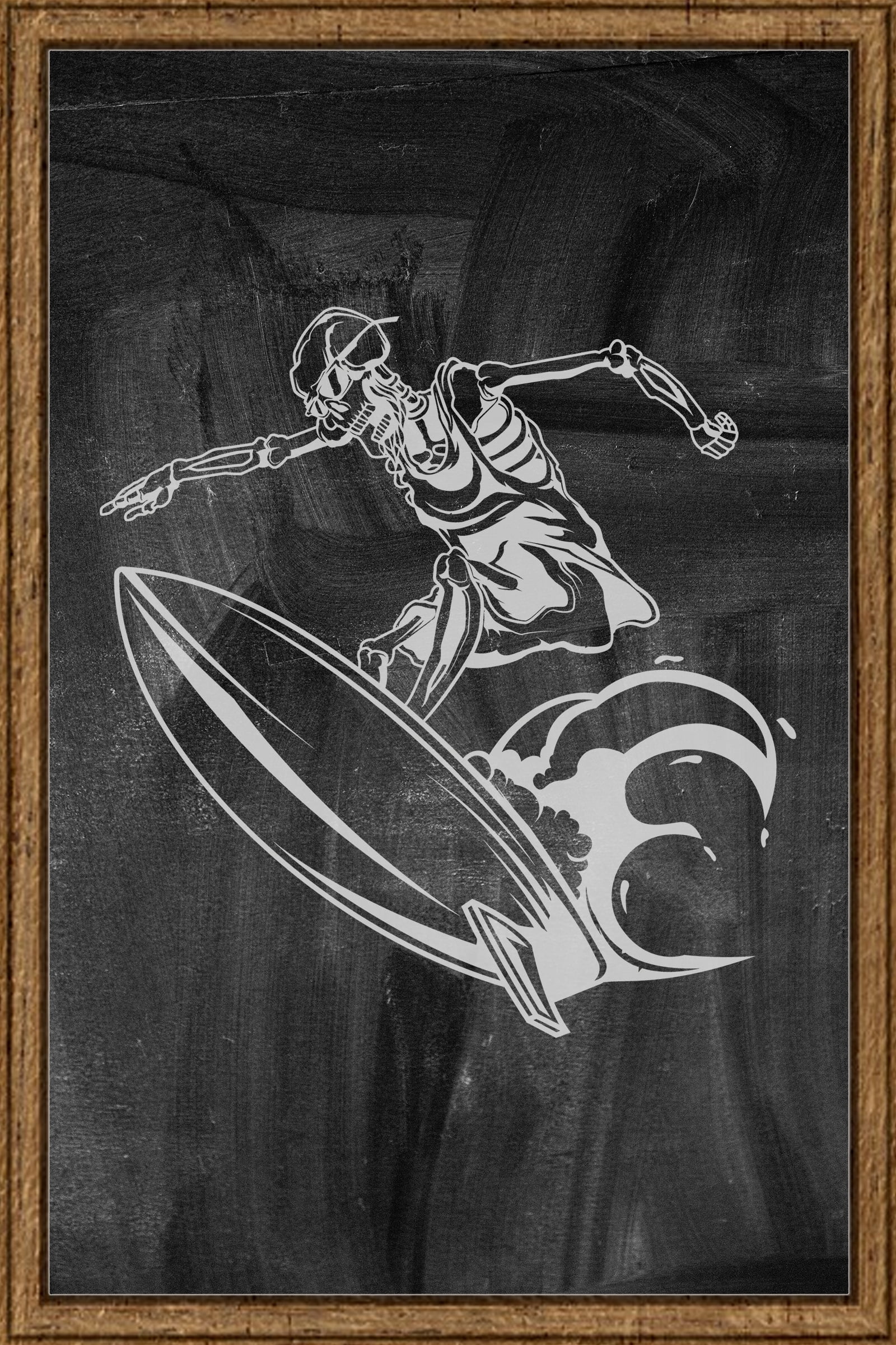 Surfer Skeleton Ocean Surf board Water Beach Bum Tin Sign Chalk Board ...