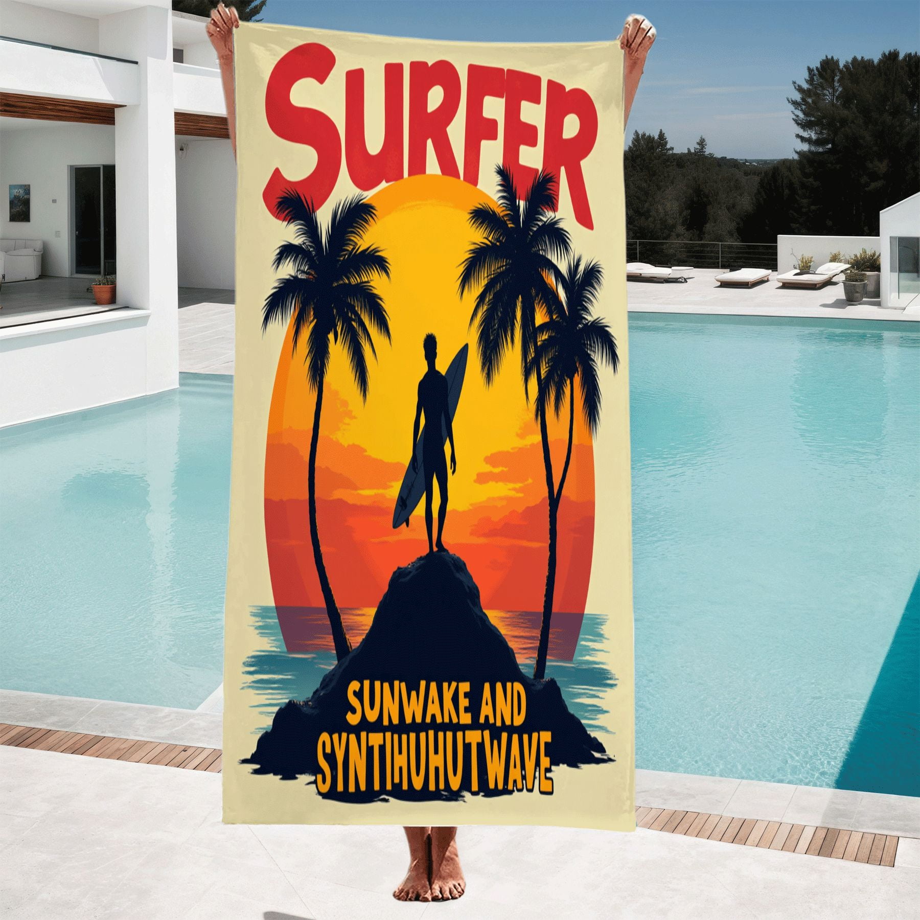 Surfer Sunset Beach Towel - Vibrant Gradient Design with Silhouette ...