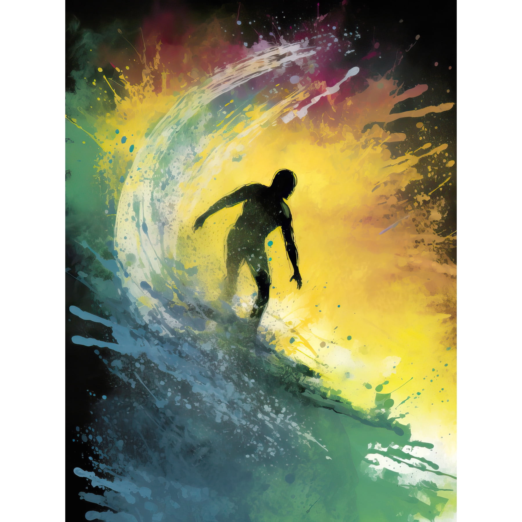 Surfer Surfing Riding a Big Rainbow Colour Wave Extra Large XL Wall Art ...
