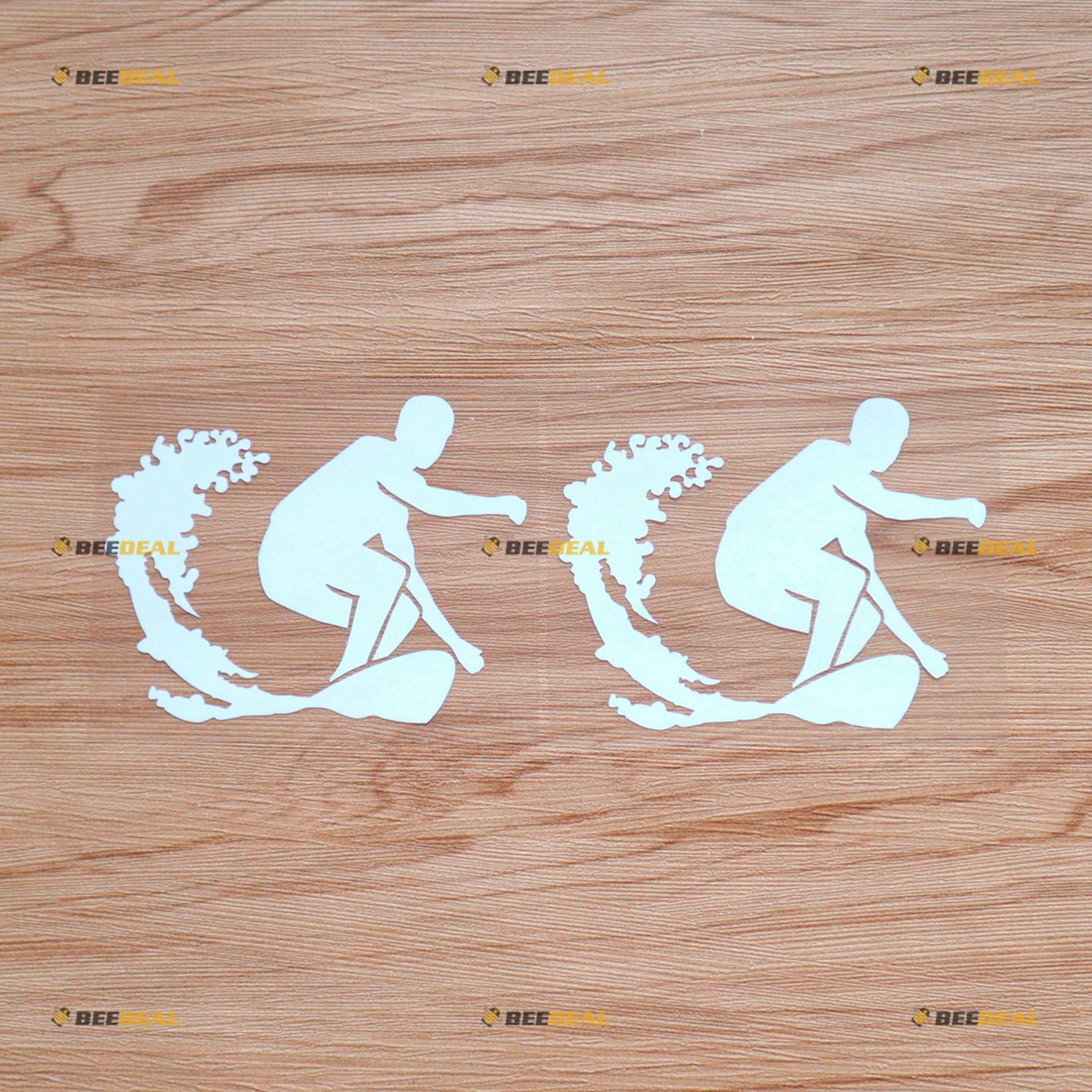 Surfer Surfing Wave Sticker Decal Vinyl Surfboard - 2 Pack White 4 ...