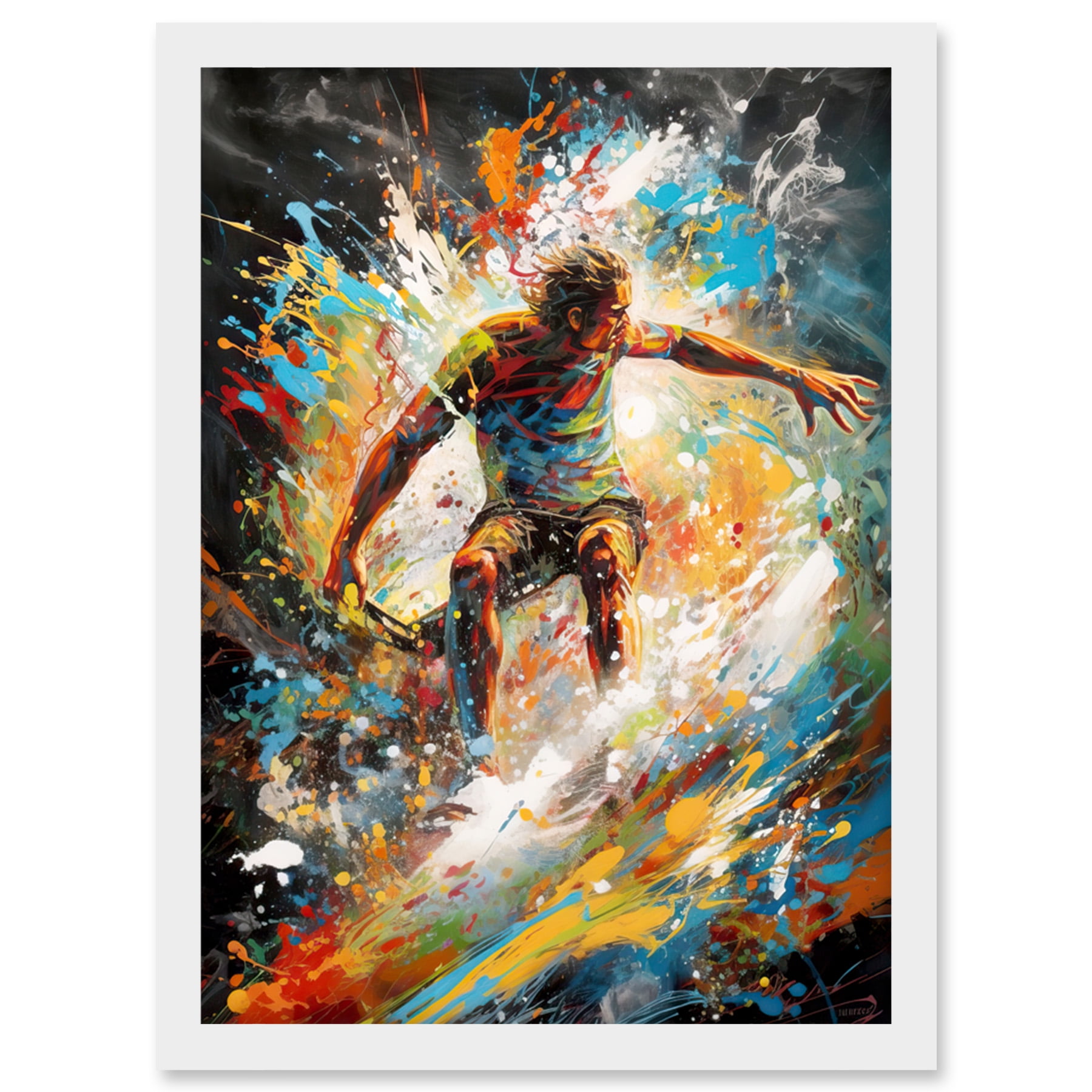 Surfer Surfing on Crashing Waves Splatter Paint Artwork Framed Wall Art ...