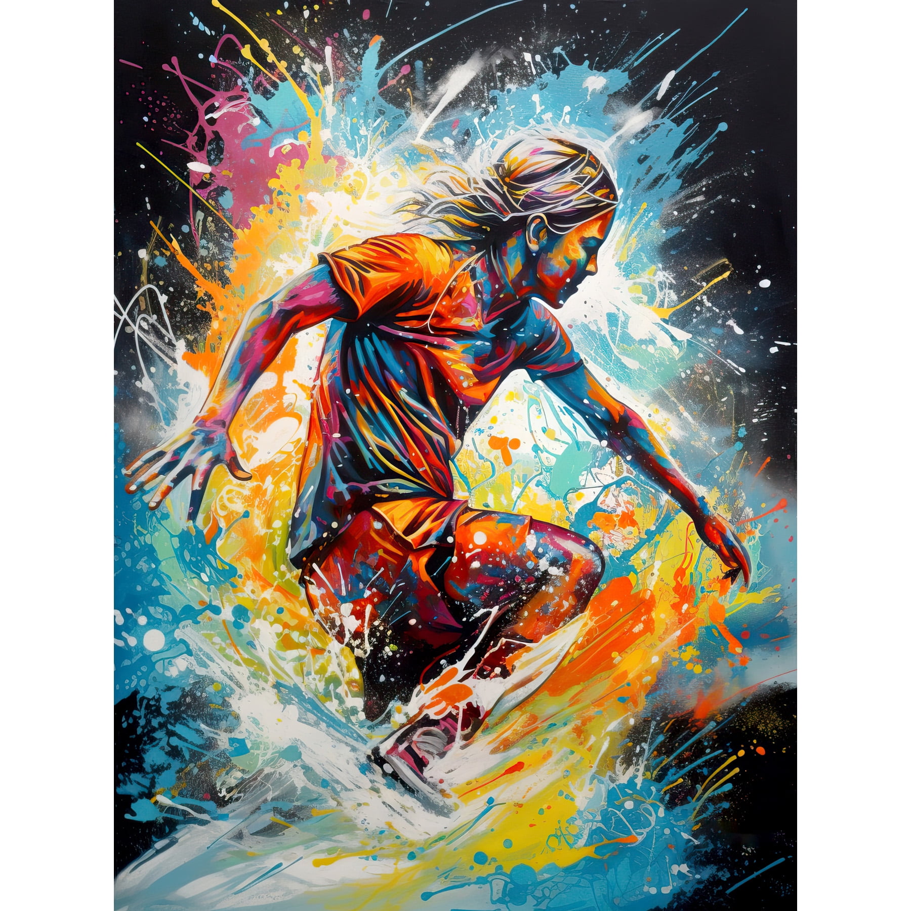 Surfer Surfing on Splatter Paint Crashing Waves Extra Large XL Wall Art ...