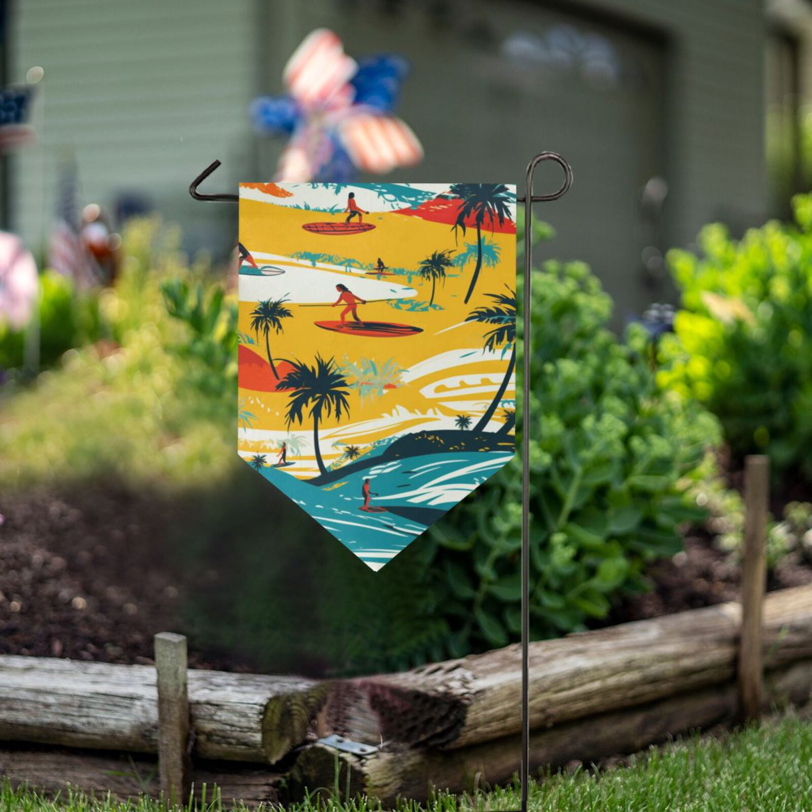 Surfers Beach Trees Waves Garden Flag 18" x 12.5" Double Sided Yard ...