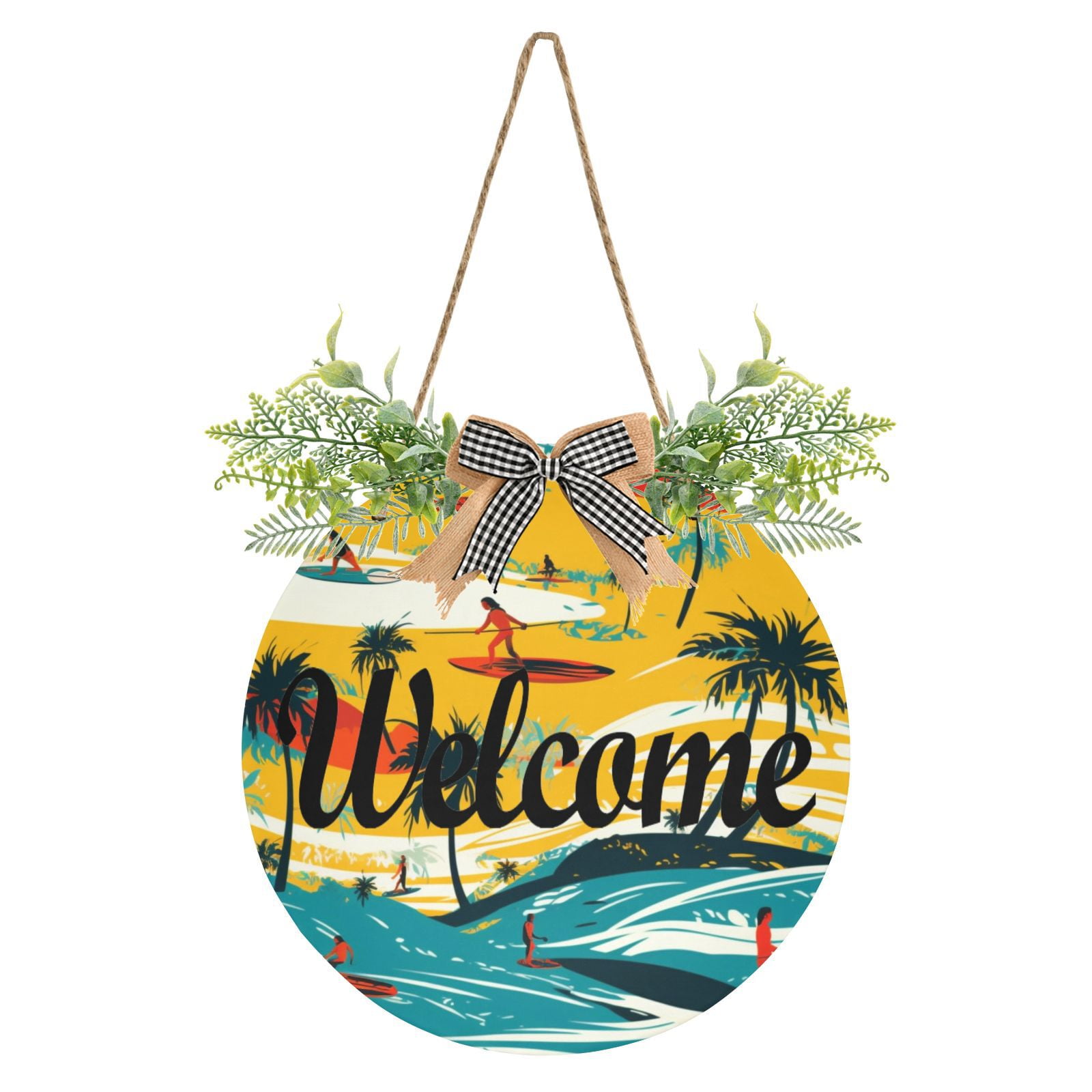 Surfers Beach Trees Waves Welcome Sign for Front Door Wreath Door Sign ...