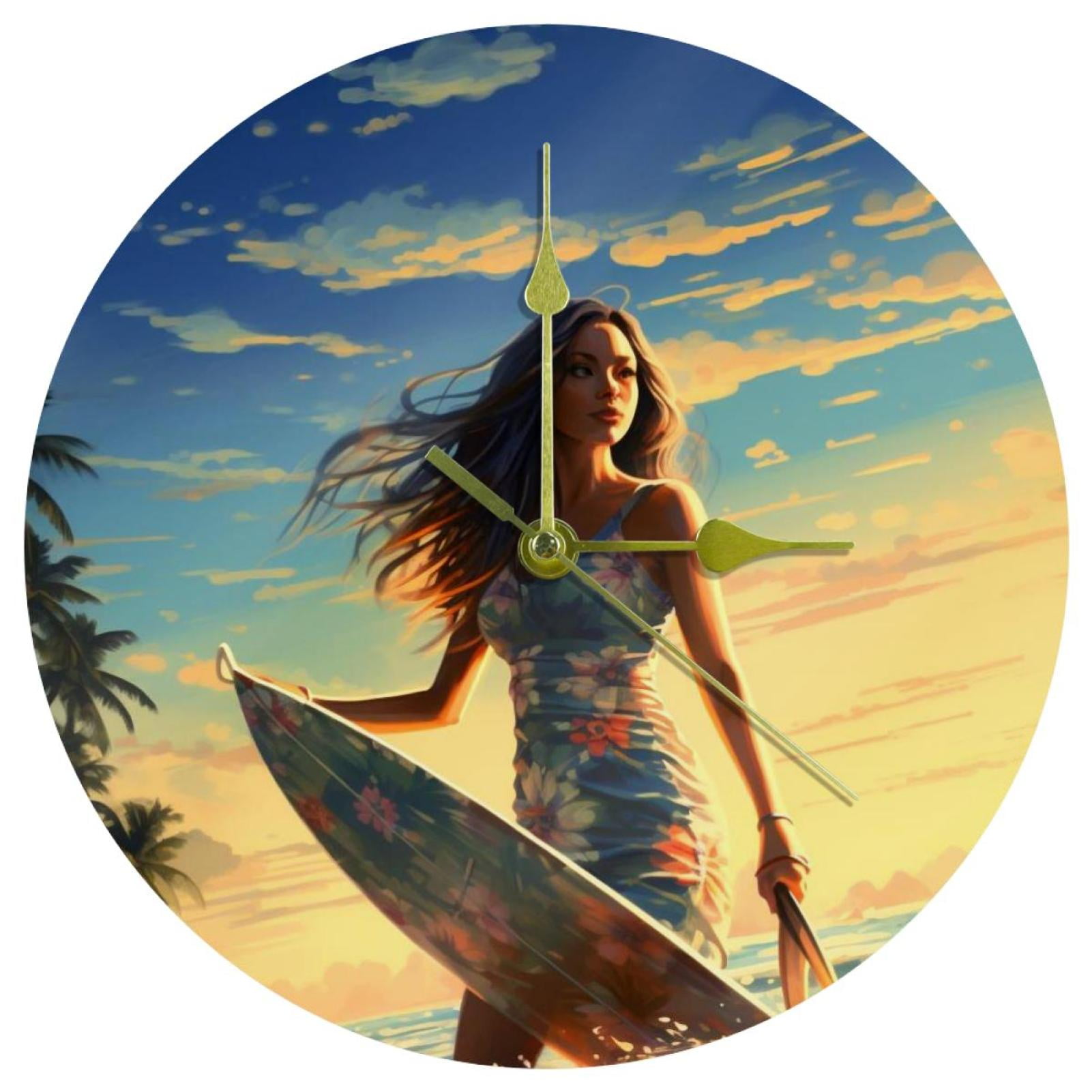 Surfing Acrylic Circular Wall Clock - Modern Design, Silent Sweep ...