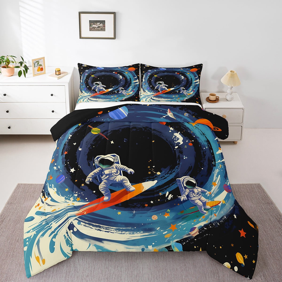 Surfing Astronaut Full Comforter Set,Outer Space Planet Universe ...