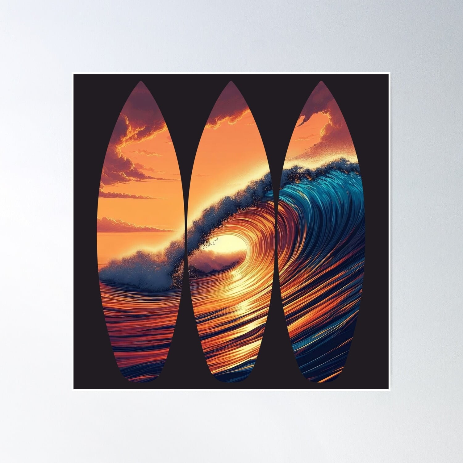Surfing Barrel Sunset Save Poster Wall Art, Modern Wall Decor, 24x24 ...