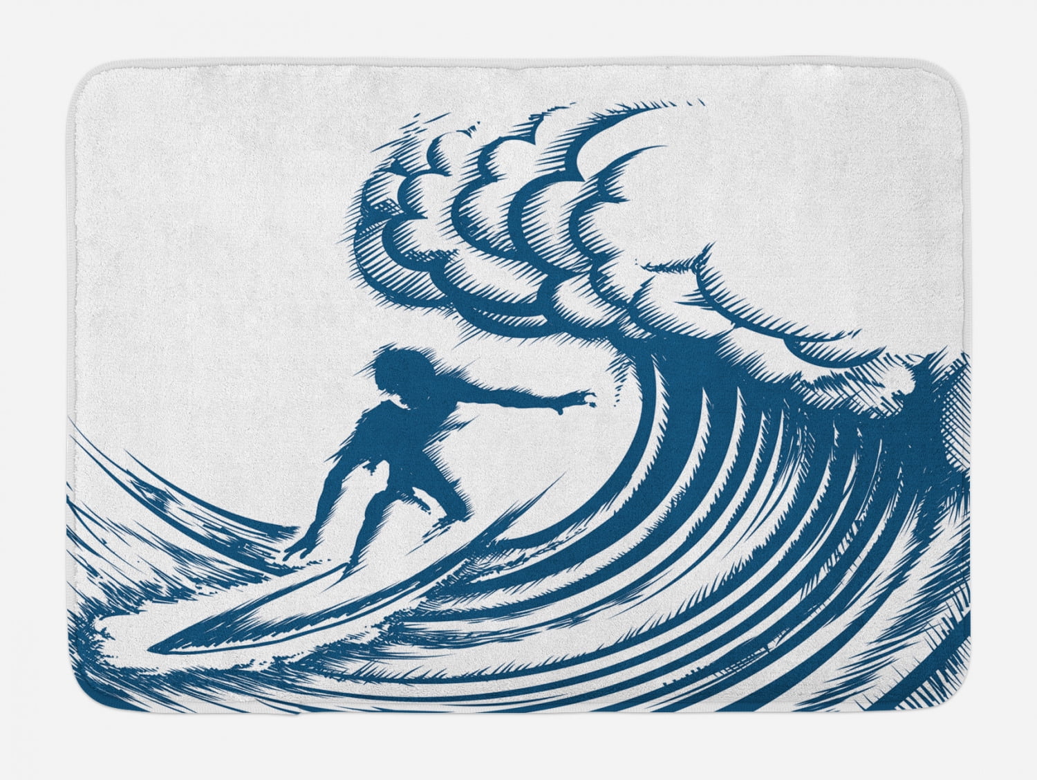 Surfing Bath Mat, Abstract Silhouette of a Surfer Riding a Big Wave ...