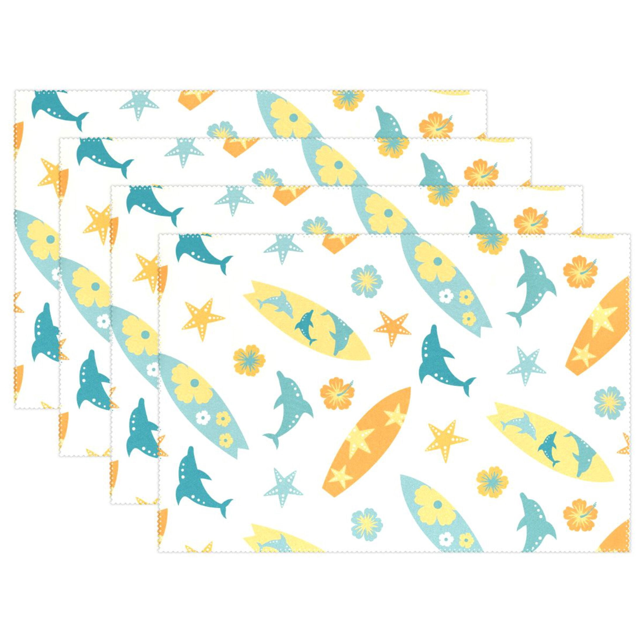 Surfing Boards and Floral 4 PCs Placemats Set Linen Non-Slip Table Mat ...