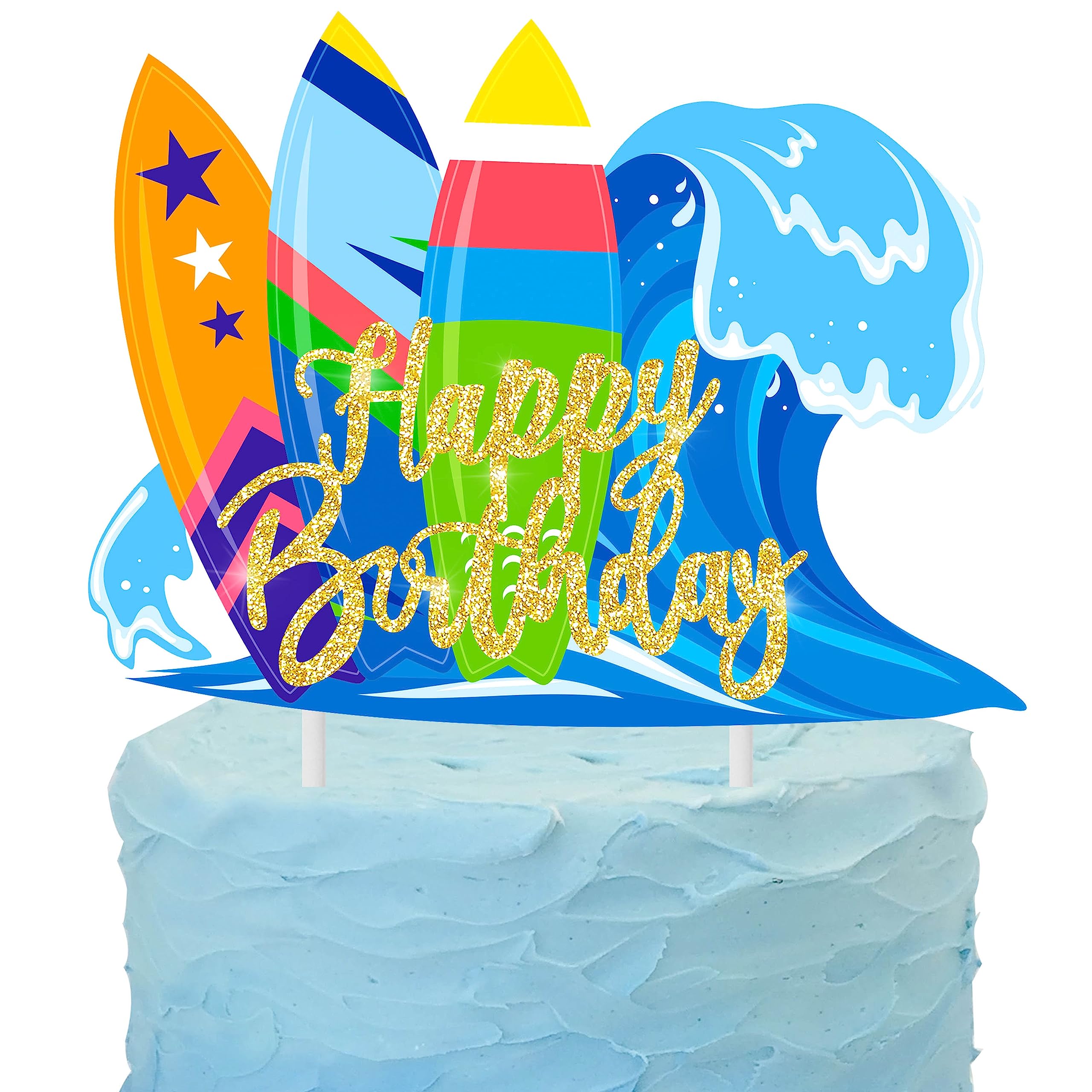 Surfing Cake Topper Decorations - Glitter Surfboard Happy Birthday ...