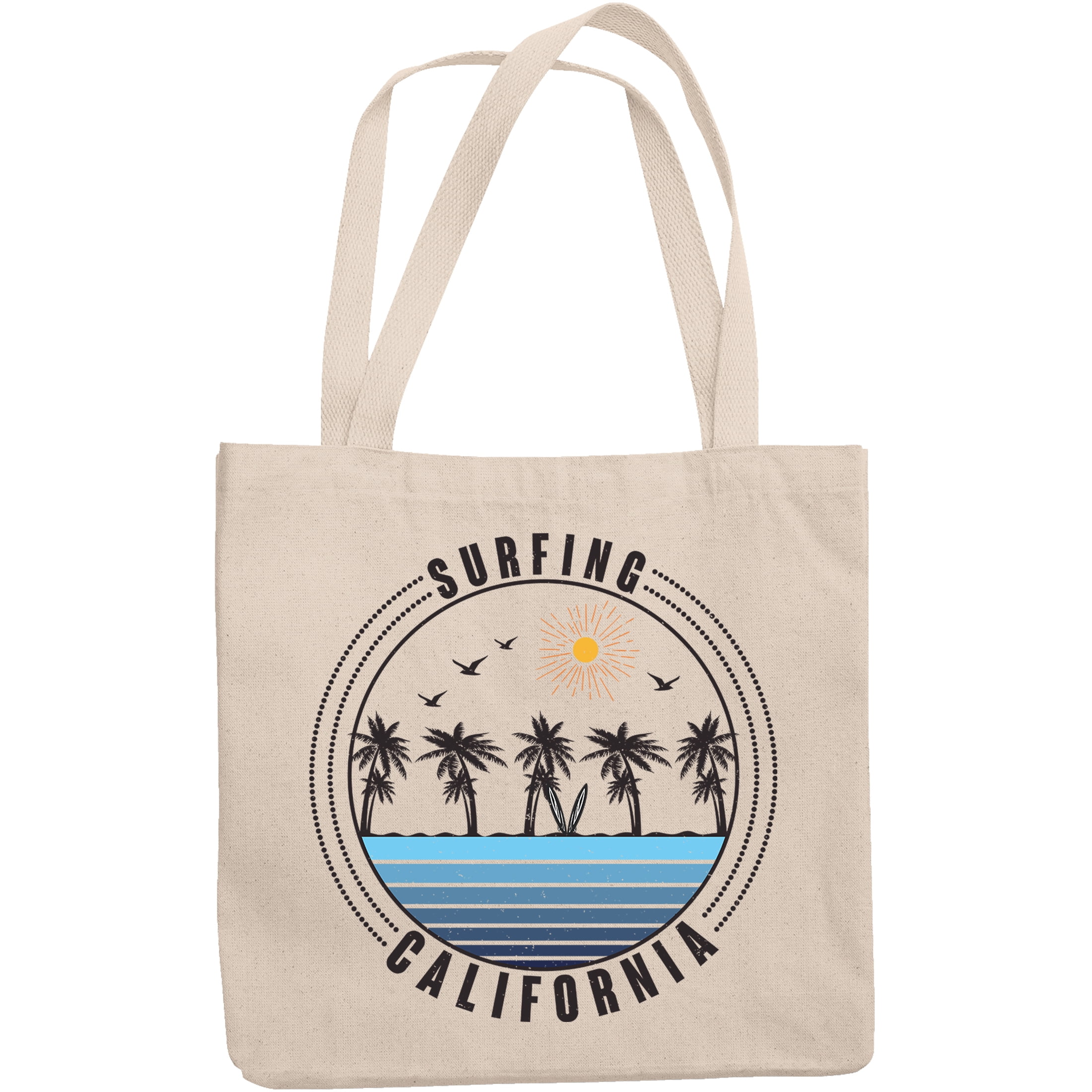 Surfing California with Sea & Palm Trees, 12oz Canvas Tote Bag ...